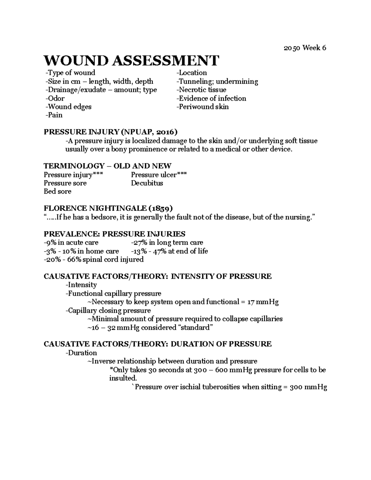 2050 Skin and Wound Care Outline - 2 050 Week 6 WOUND ASSESSMENT -Type ...