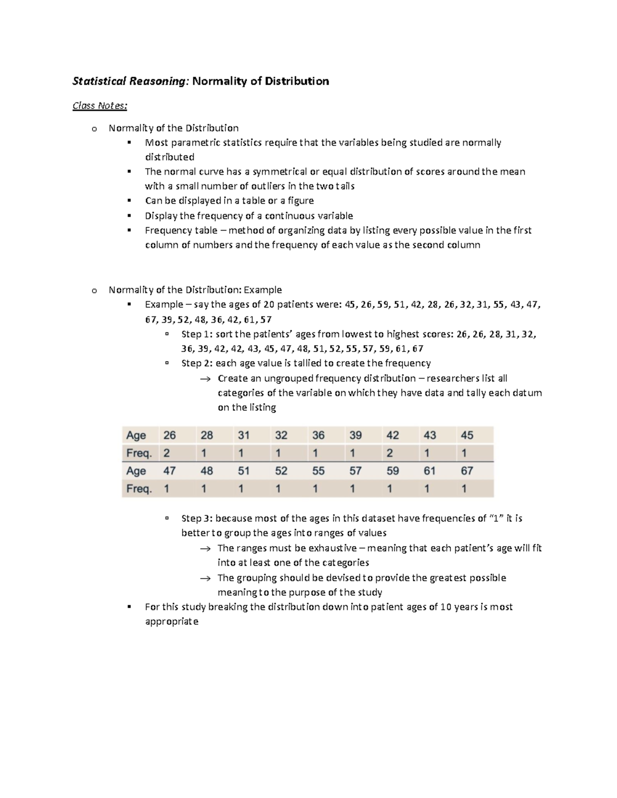 Stats Notes Lecture 10 - Statistical Reasoning: Normality of ...