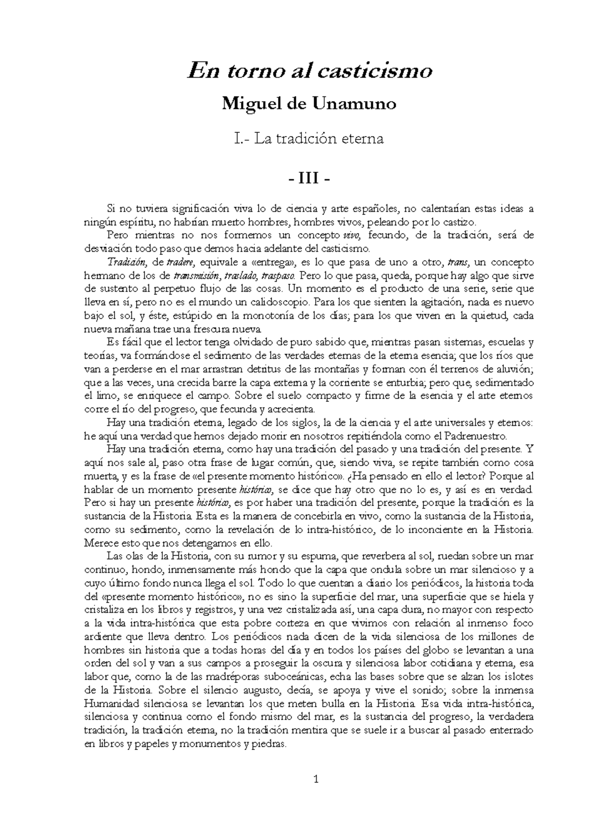 El torno al casticismo, M.de Unamuno (intrahistoria) - En torno al ...
