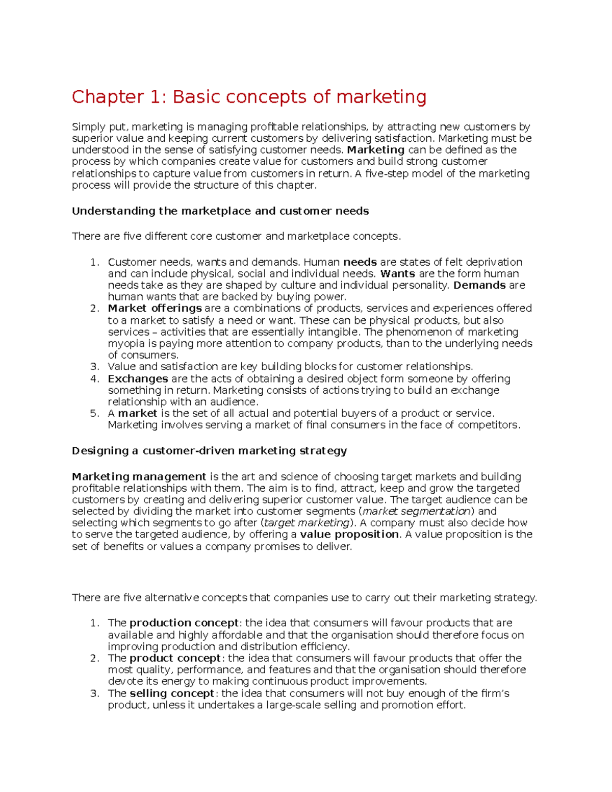 principles of marketing - Chapter 1: Basic concepts of marketing Simply ...