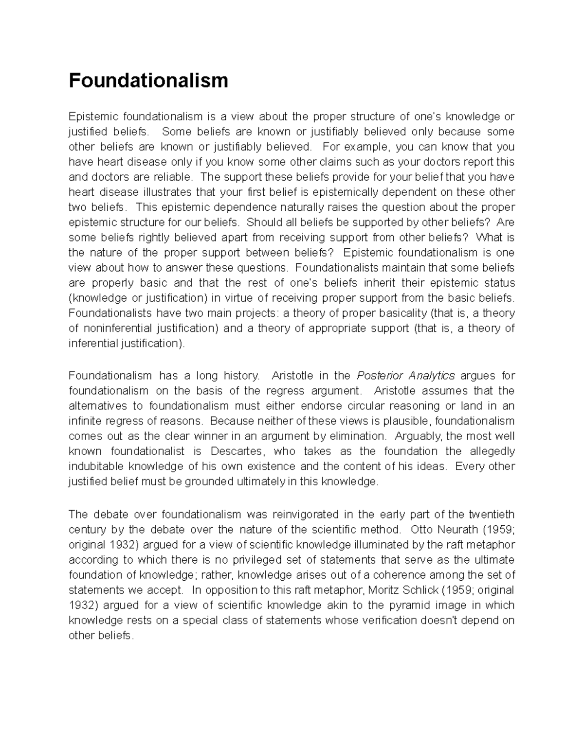 Philosophy Notes #3 PHL 454 - Foundationalism Epistemic foundationalism ...