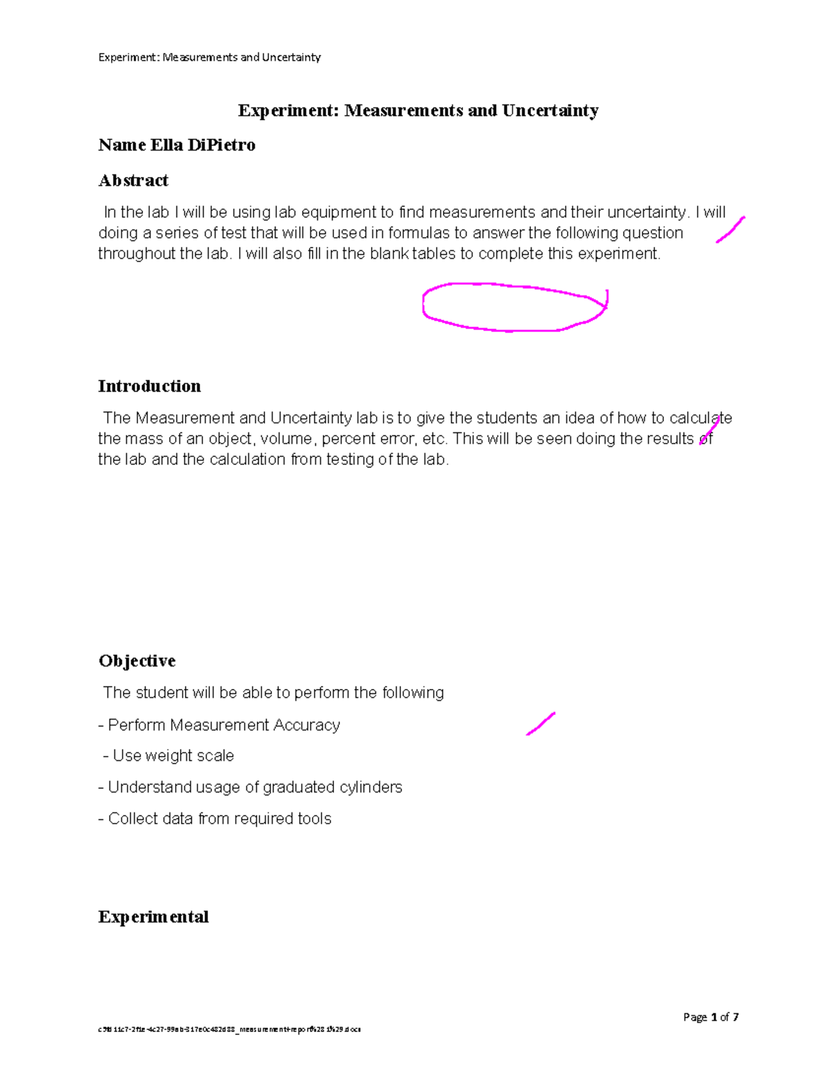 Measurement+report%281%29 - Experiment: Measurements and Uncertainty ...