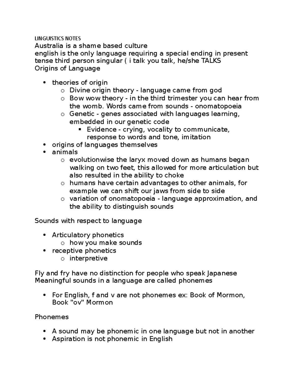 Linguistics Notes - Eggington - LINGUISTICS NOTES Australia is a shame ...