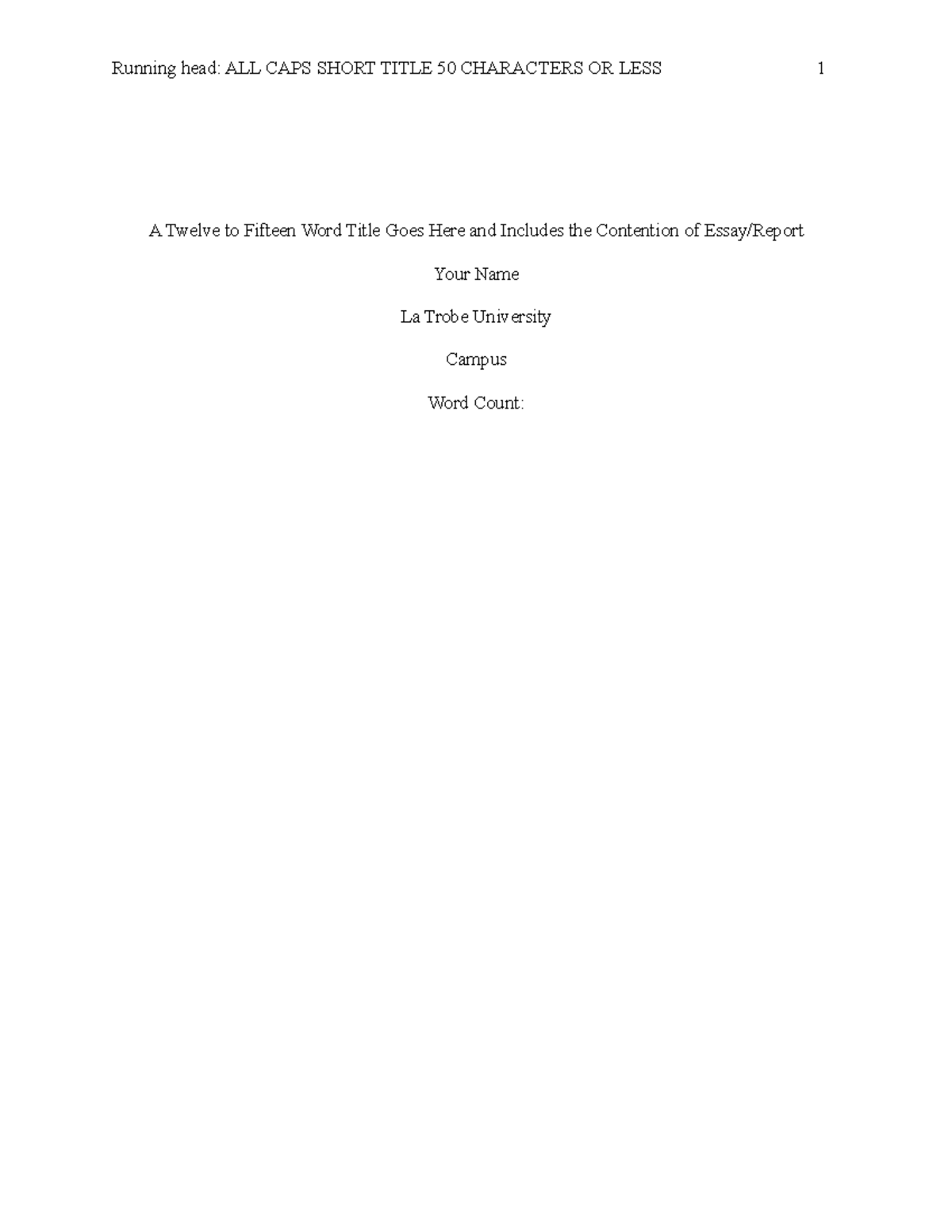 APA 6th Edition Essay Template LMS Running Head ALL CAPS SHORT TITLE
