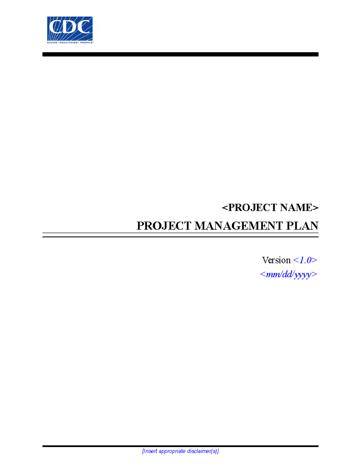 Cdc up project management plan template - PROJECT MANAGEMENT PLAN ...