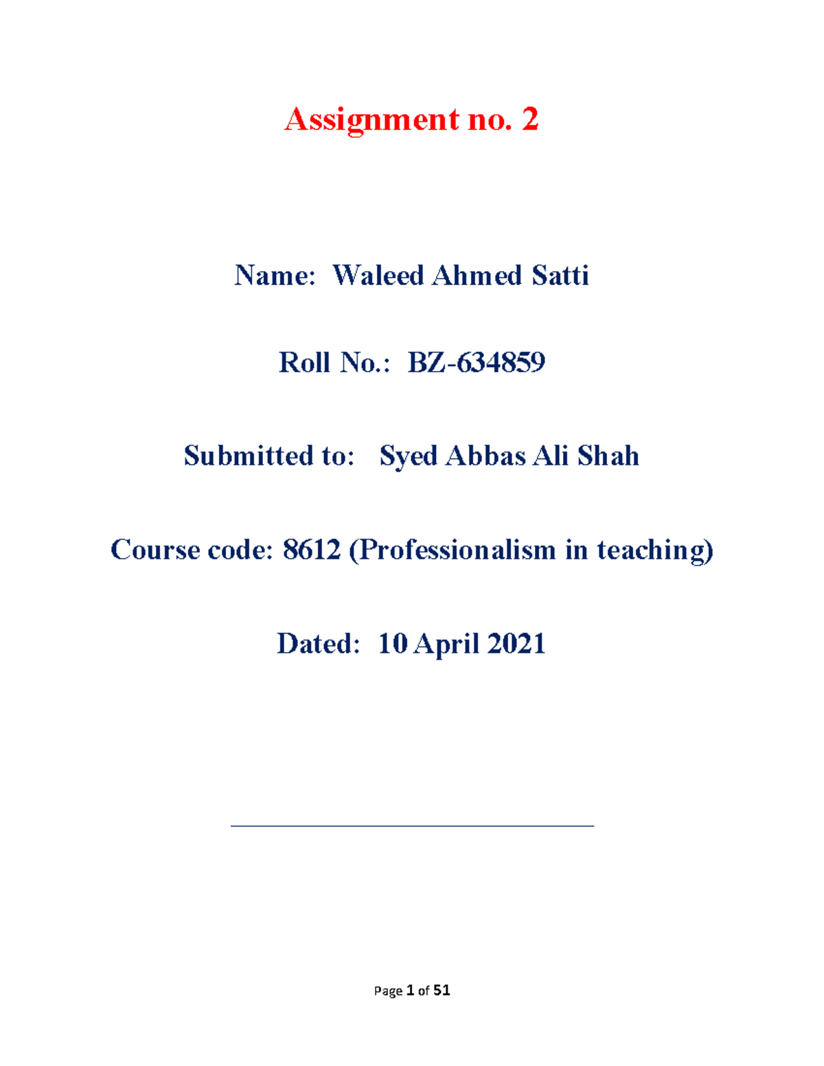 Assignment no 2 8612 - Secondary Education- II - AIOU - Studocu