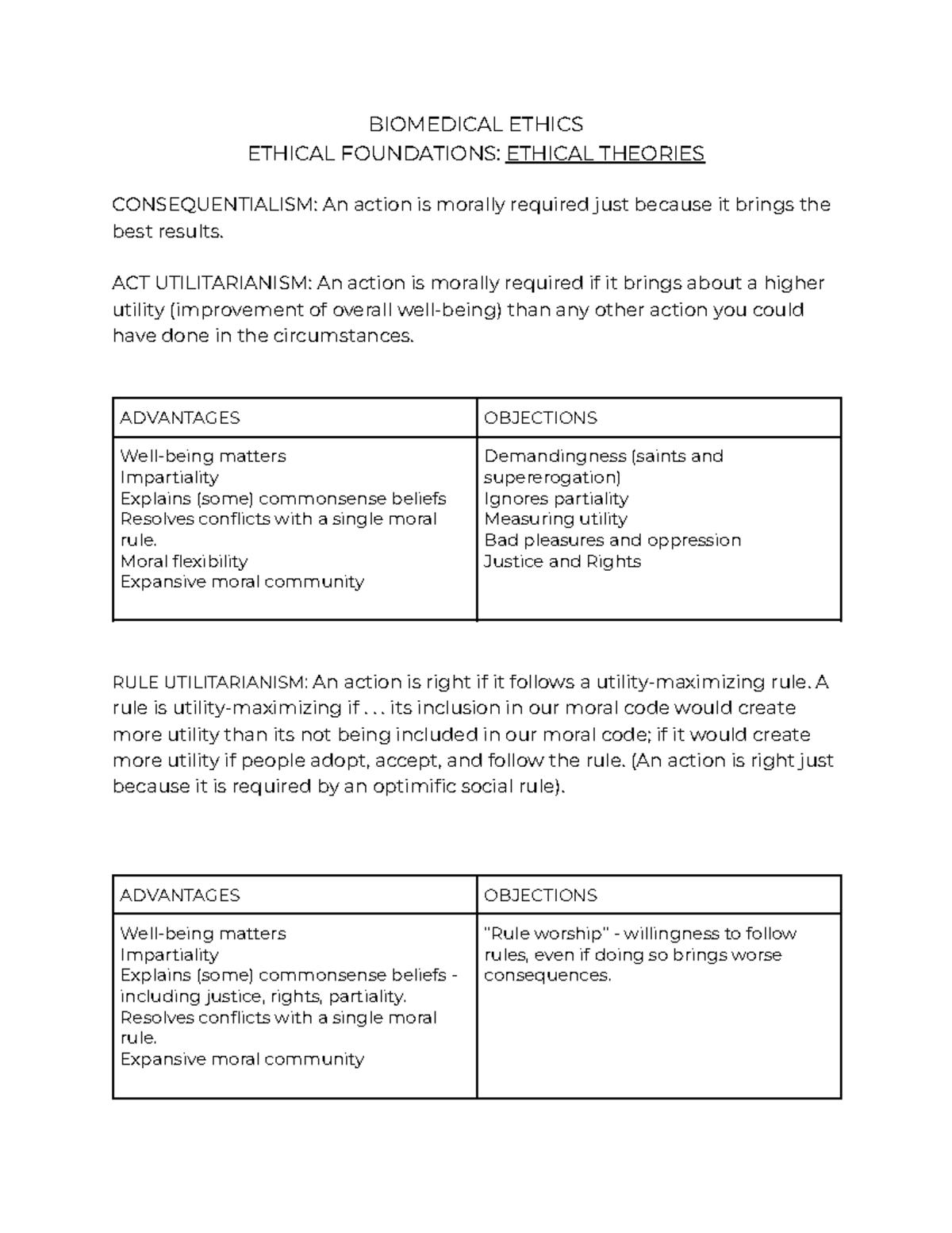 Handout - Ethical Theory - BIOMEDICAL ETHICS ETHICAL FOUNDATIONS ...