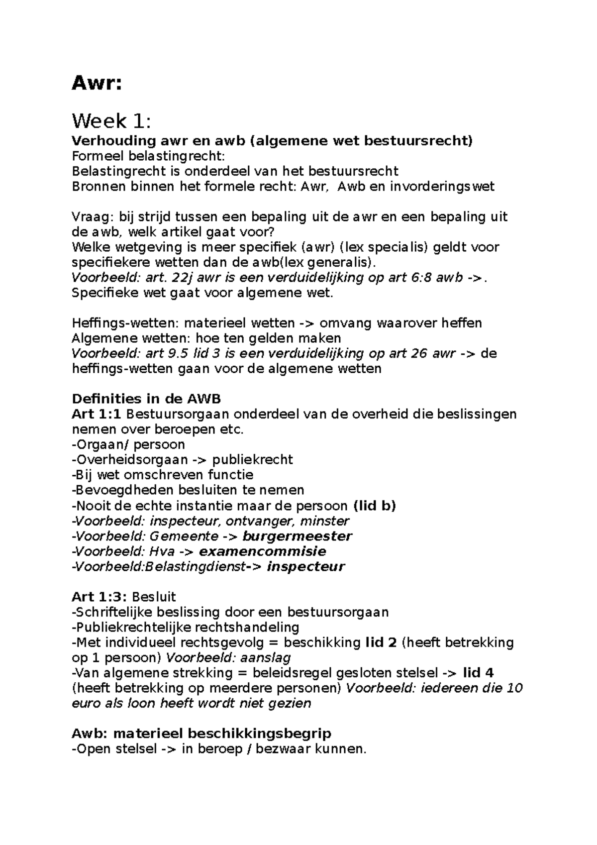 Awr week 1 - Aantekeningen week 1 awr - Awr: Week 1: Verhouding awr en ...