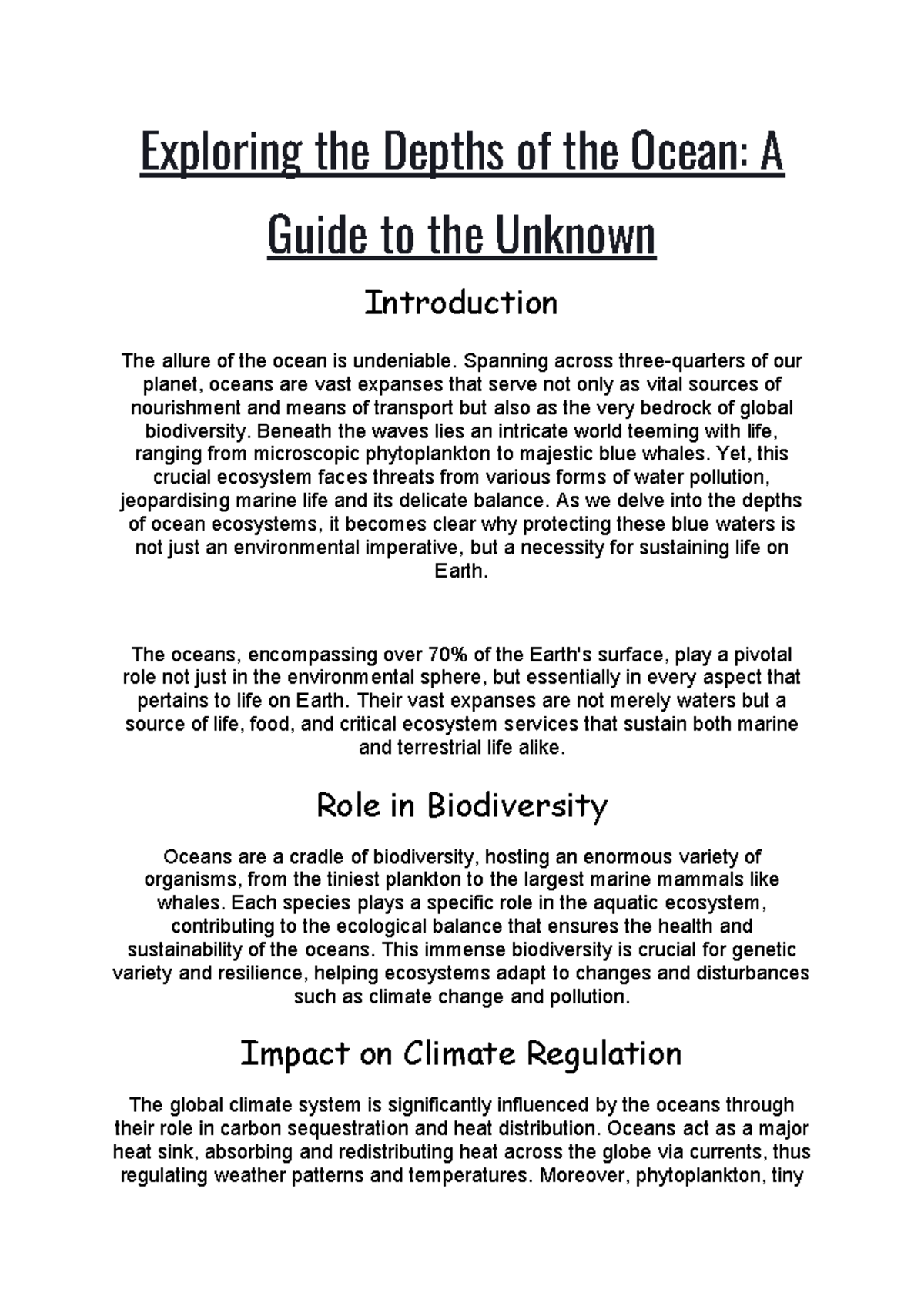 Exploring the Depths of the Ocean A Guide to the Unknown - Exploring ...