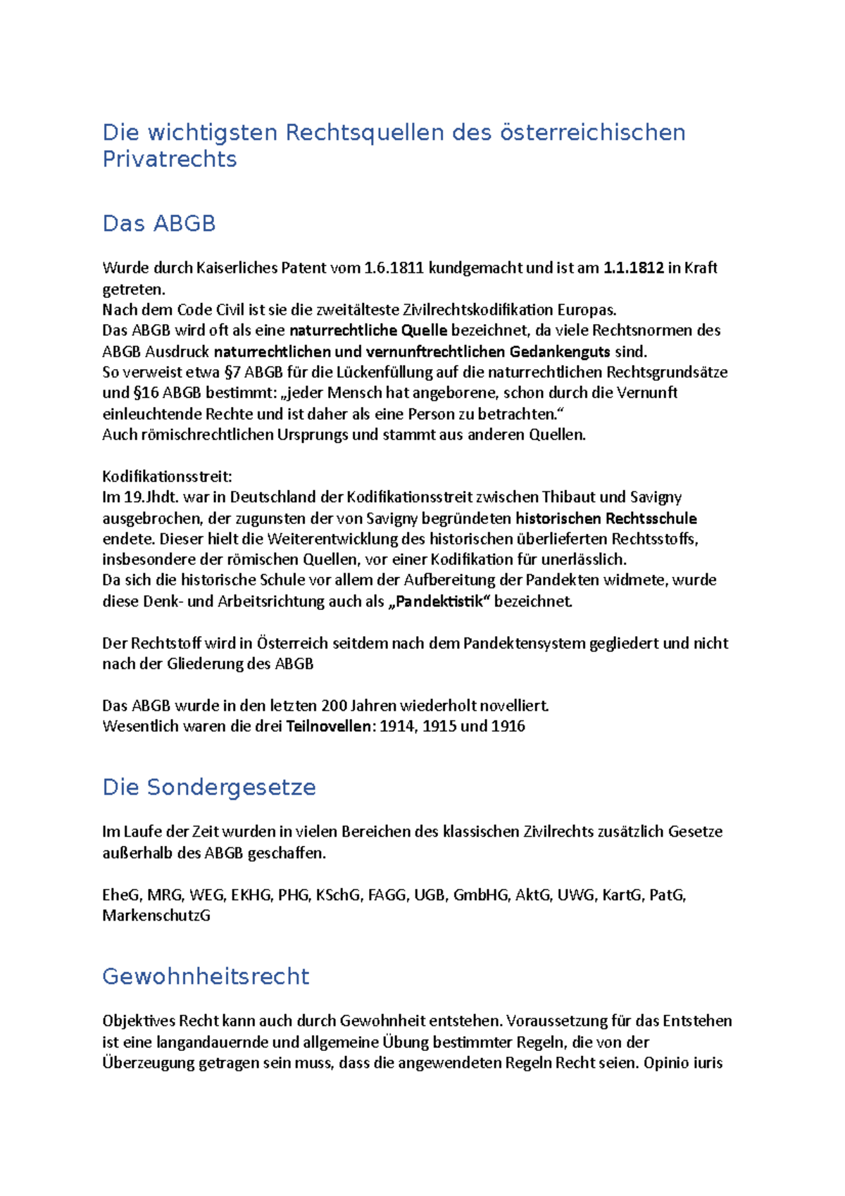 Rechtsquellen des Privatrechts - Die wichtigsten Rechtsquellen des ...