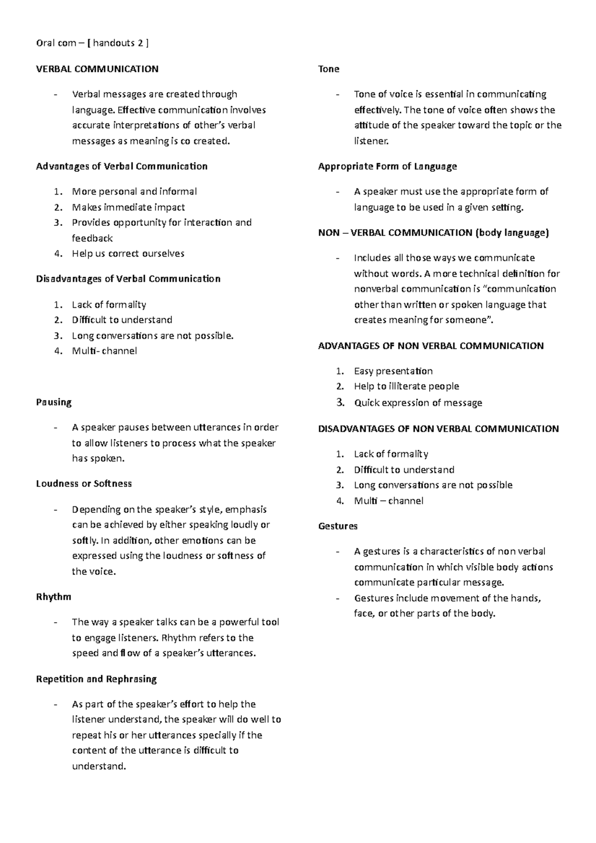 Oral com handouts 2 - Lecture notes 1 - Oral com – [ handouts 2 ...