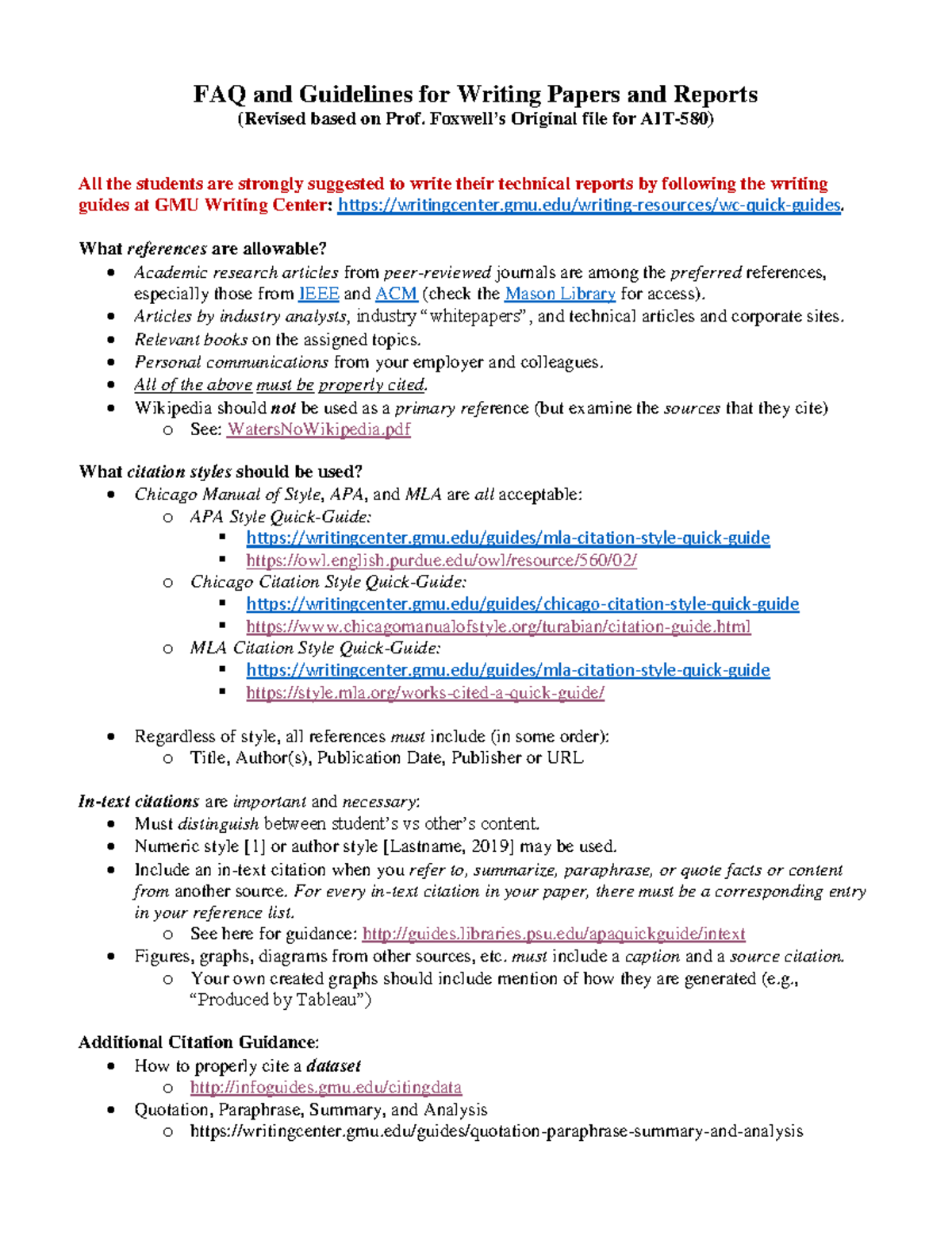 FAQ and Guidelines for Writing Papers and Reports - Foxwell’s Original ...