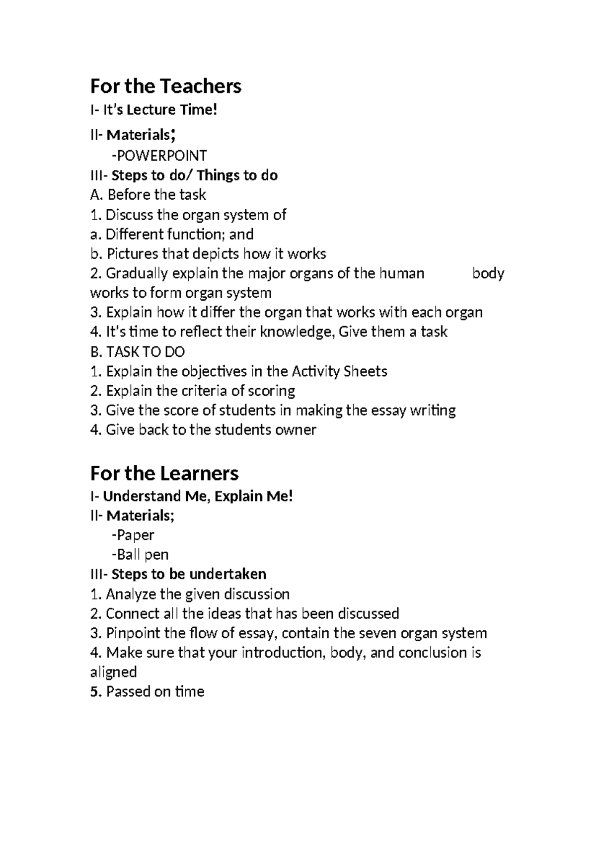 Guidelines - For the Teachers I- It’s Lecture Time! II- Materials ...
