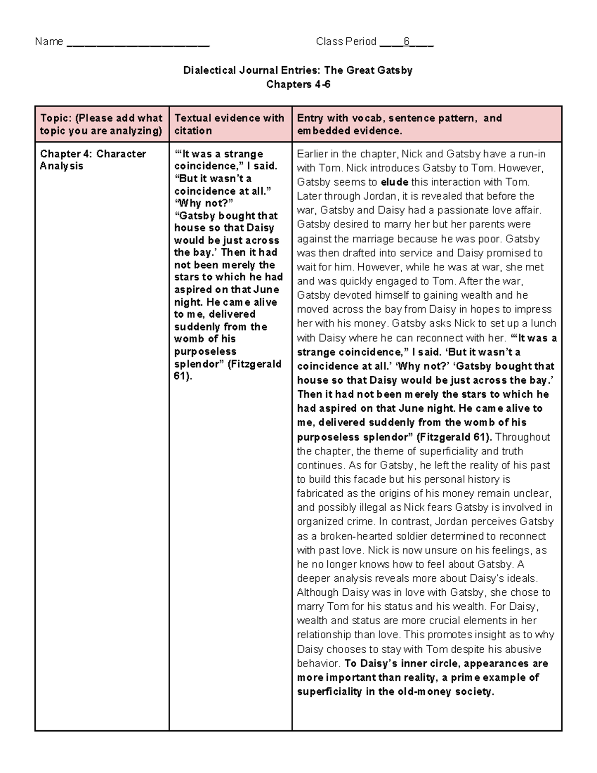 Gatsby 4-6 Dialectical Journals (make a copy) - Name ...