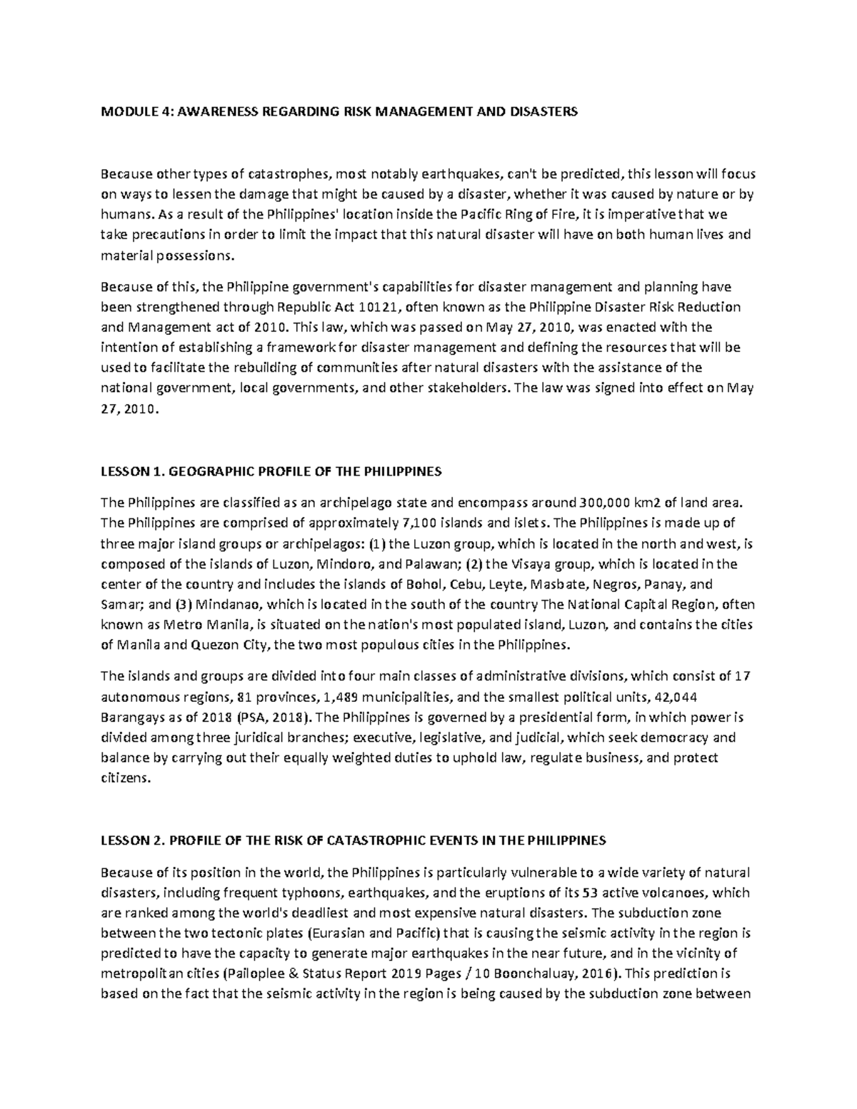 Module 4 Awareness Regarding RISK Management AND Disasters - MODULE 4 ...
