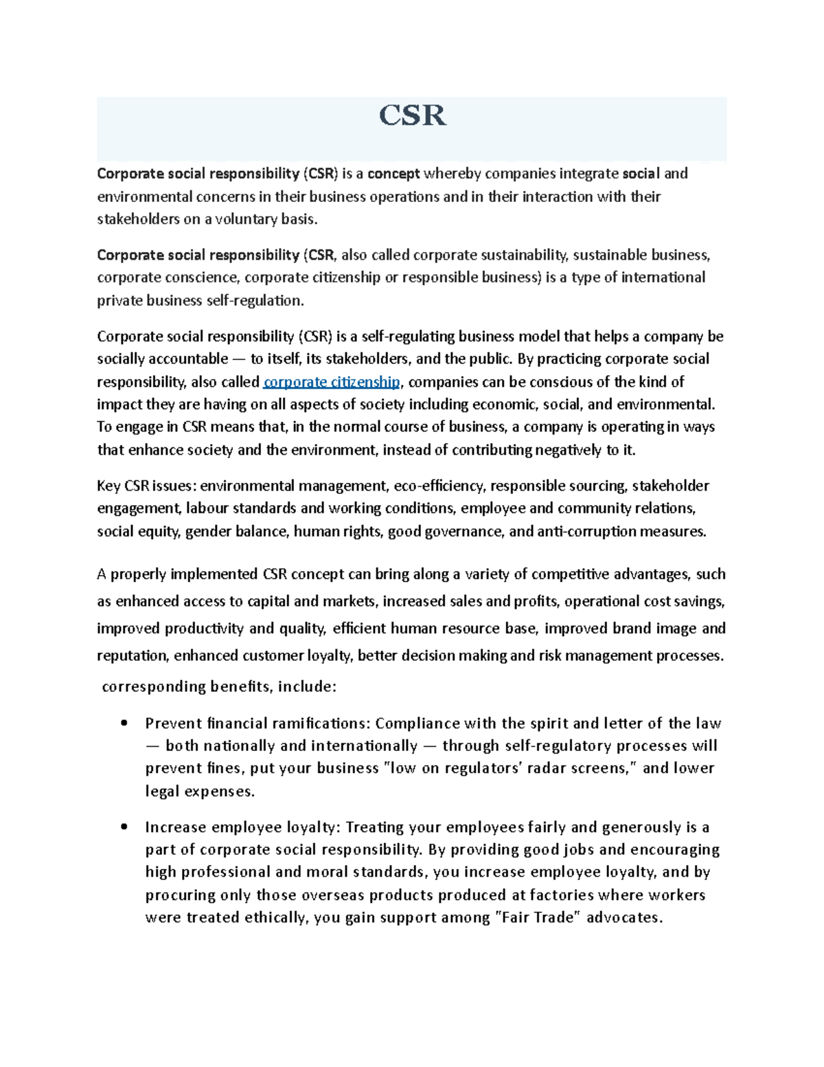 CSR-Theories - CSR Corporate social responsibility (CSR) is a concept ...