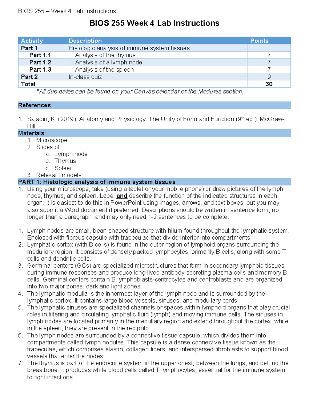 BIOS 255 Week 4 Lab - Onsite lab - BIOS 255 Week 4 Lab Instructions Activity Description Points ...