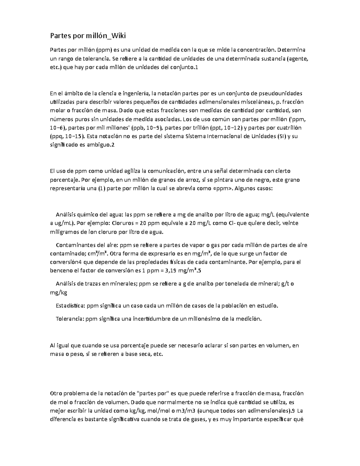 Partes por millón Wiki - Informe de practica - Partes por millón_Wiki ...