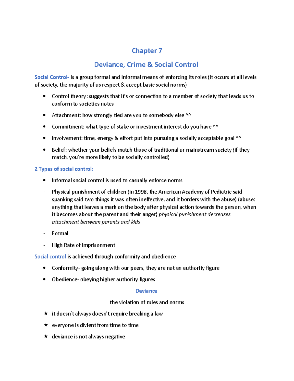 Soci notes part 3 - Sociology chapter 7-10 - Chapter 7 Deviance, Crime ...