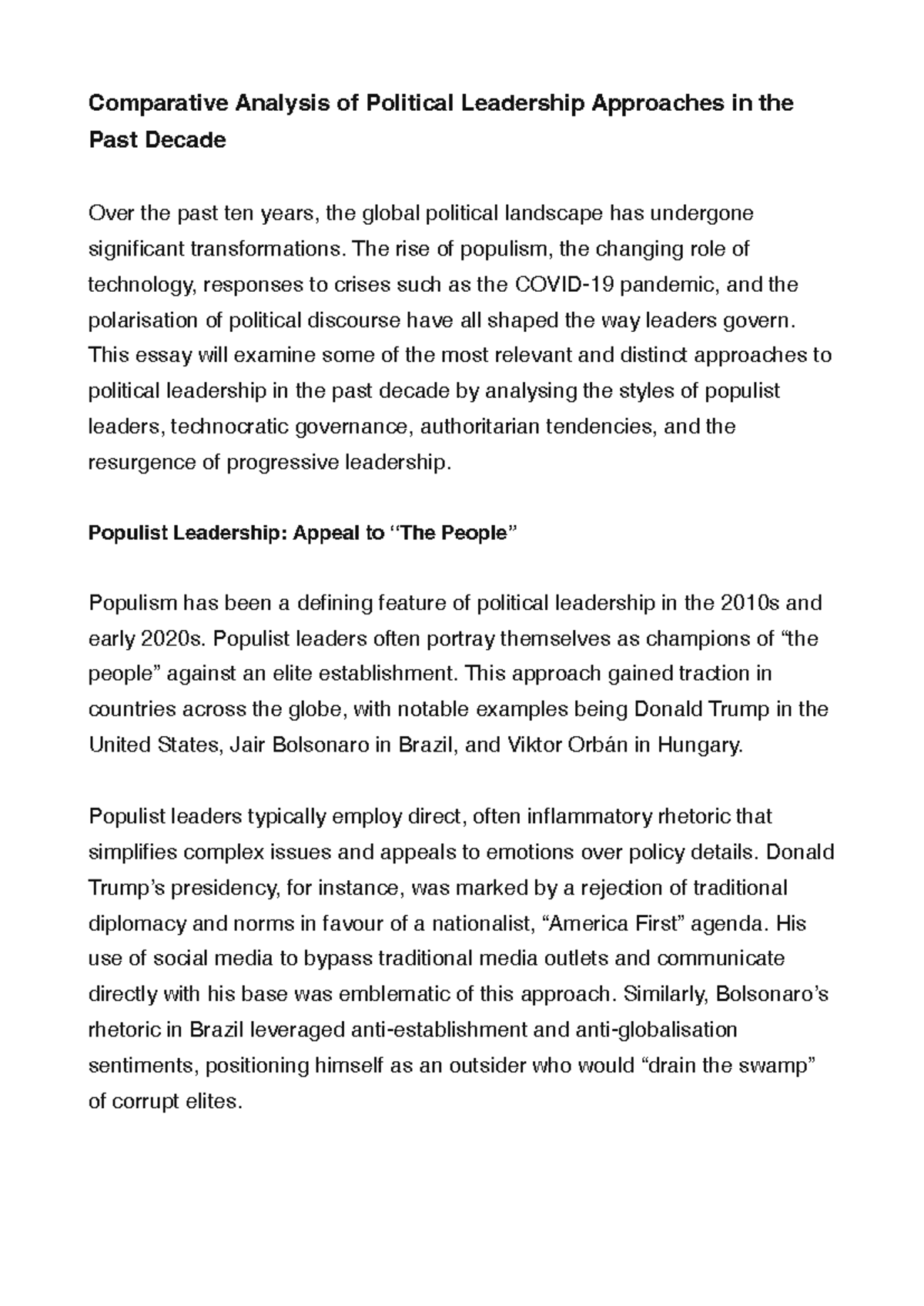 Politics essay - Comparative Analysis of Political Leadership ...