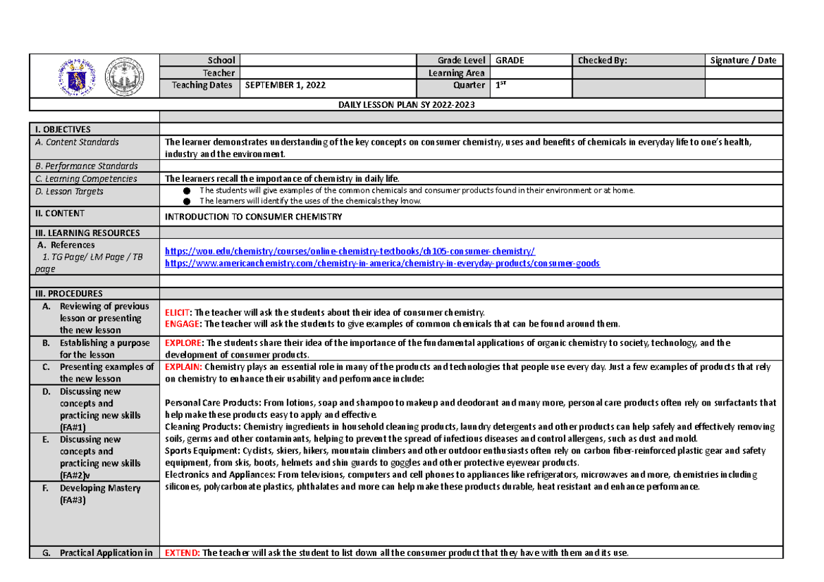 DLP Conchem Q1W2 D2 - lesson plan - School Grade Level GRADE Checked By ...