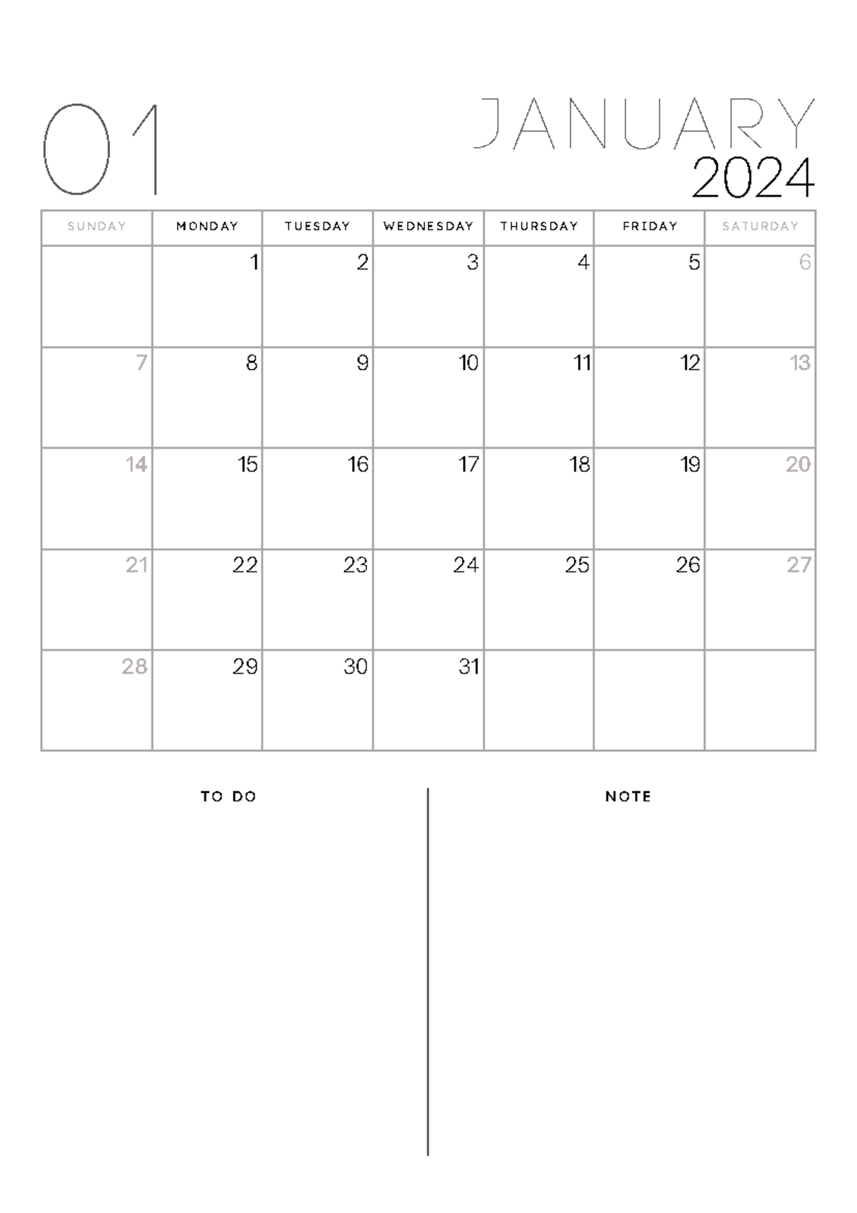 Black and White Minimalist Daily Planner - J A N U A R Y - F E B R U A ...