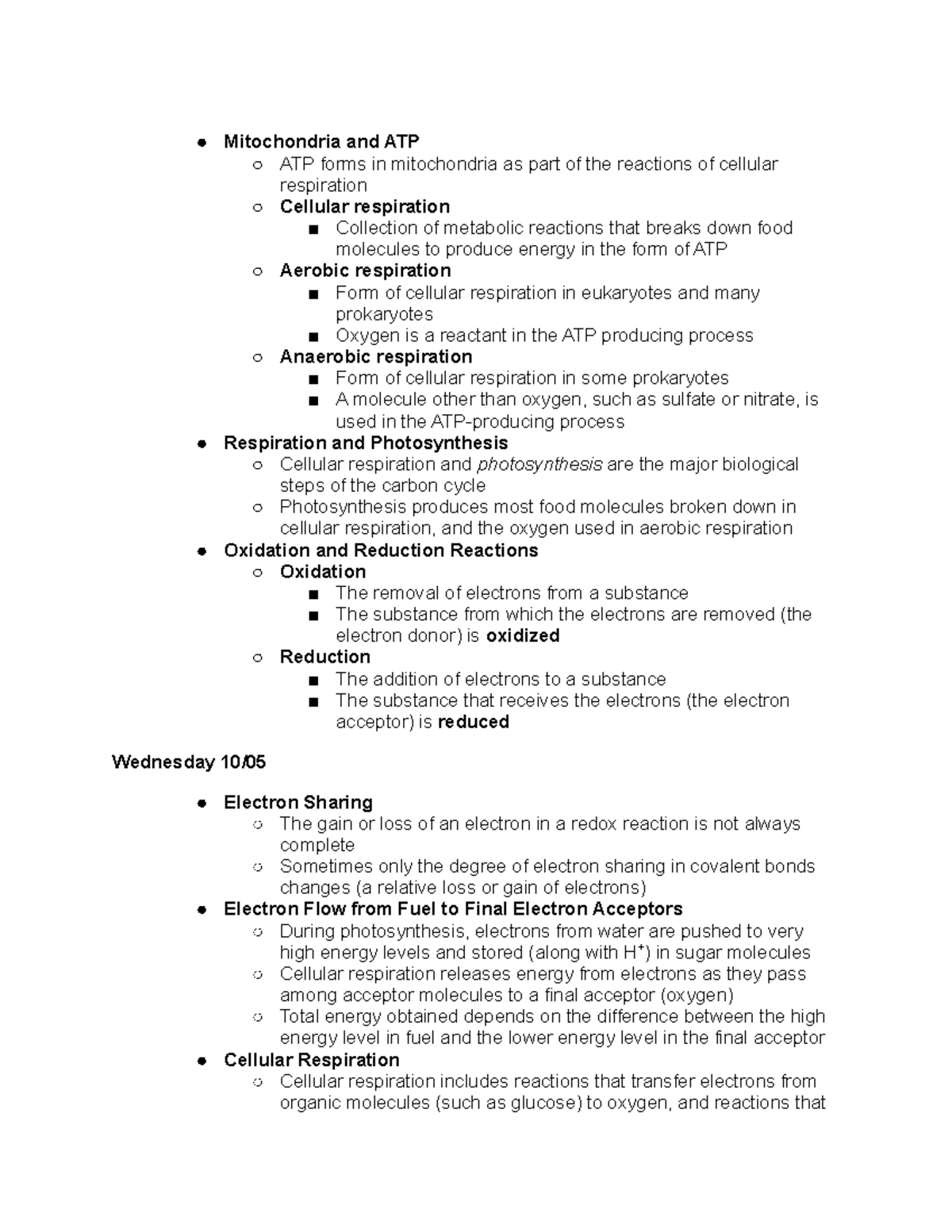 Biol 1107 Exam II part 6 - Thomas Abbott - Mitochondria and ATP ATP ...