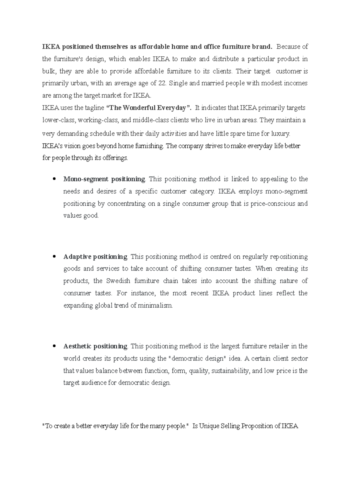IKEA positioning - IKEA positioned themselves as affordable home and ...