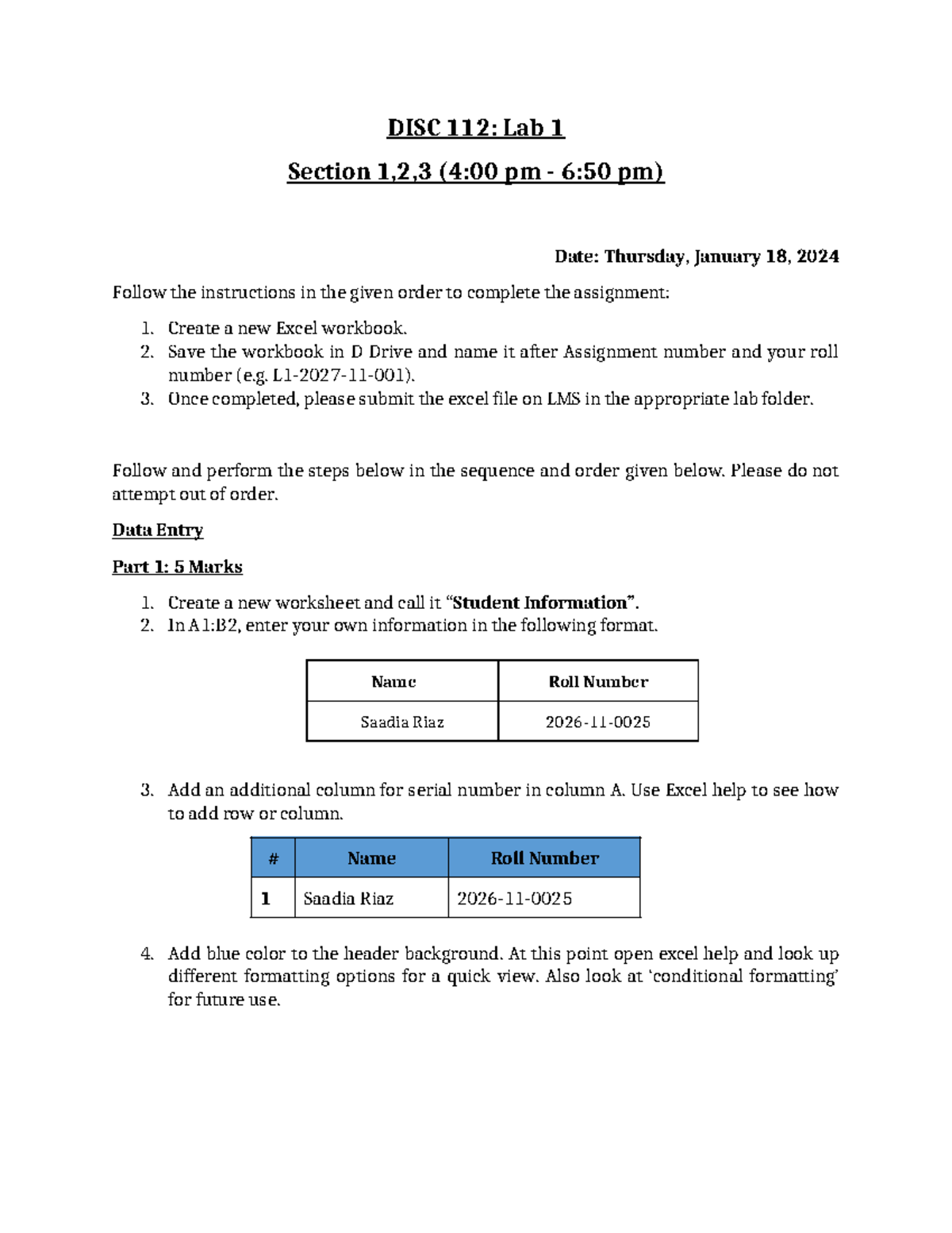 Lab1 - S1,S2,S3 - lab quest - DISC 112: Lab 1 Section 1,2,3 (4:00 pm - 6:50 pm) Date: Thursday ...