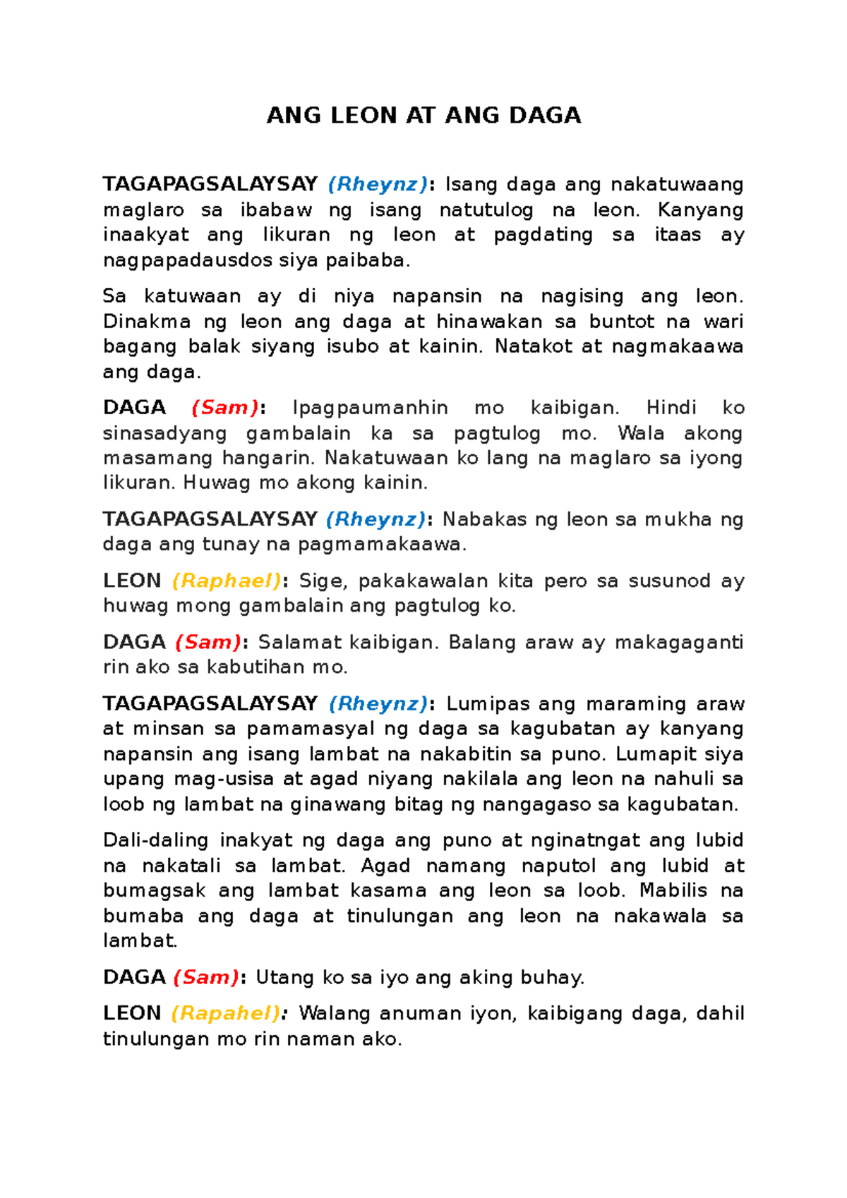 Ang Leon at ang Daga - Kopya ng Ang Leon at ang Daga - ANG LEON AT ANG DAGA TAGAPAGSALAYSAY ...