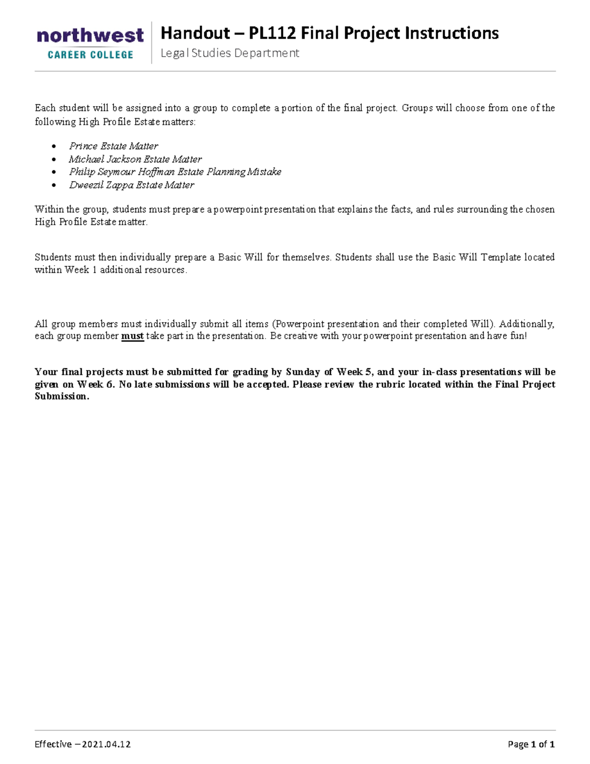 Handout - PL112 Final Project Instructions - Handout – PL112 Final ...