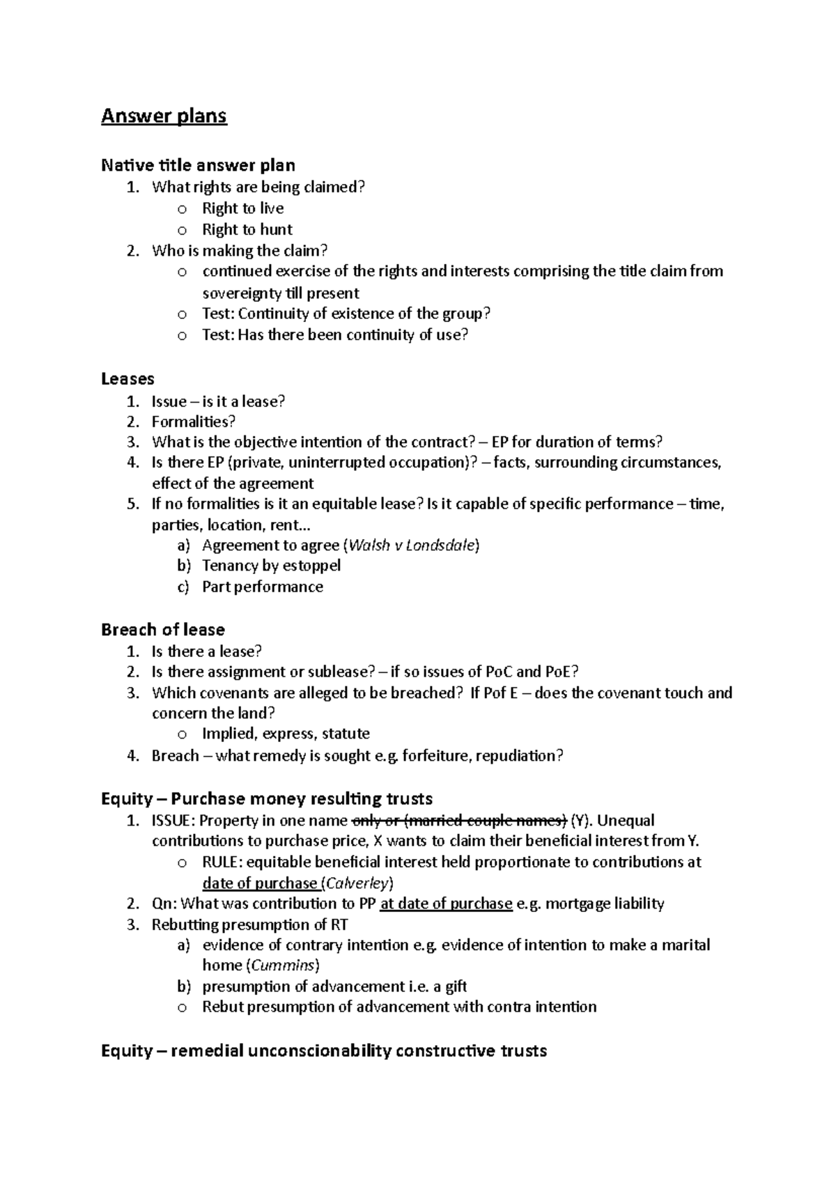 Answer Guides - Answer plans Native title answer plan 1. What rights ...