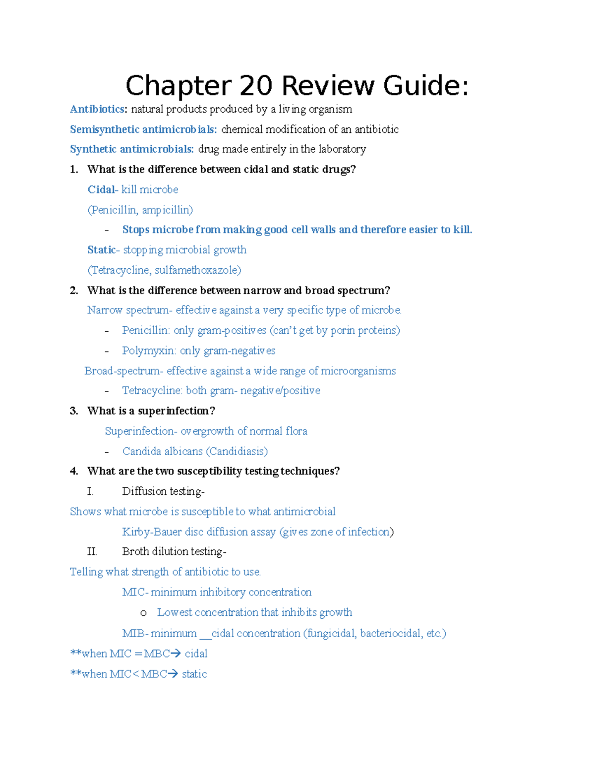 Chapter 20 Review Guide Bio - Chapter 20 Review Guide: Antibiotics ...
