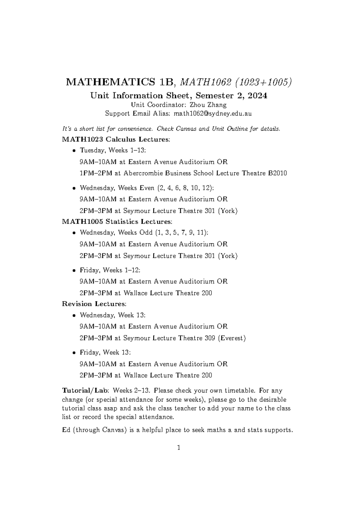 MATH1062-Unit-Information - MATHEMATICS 1B, MATH1062 (1023+1005) Unit ...