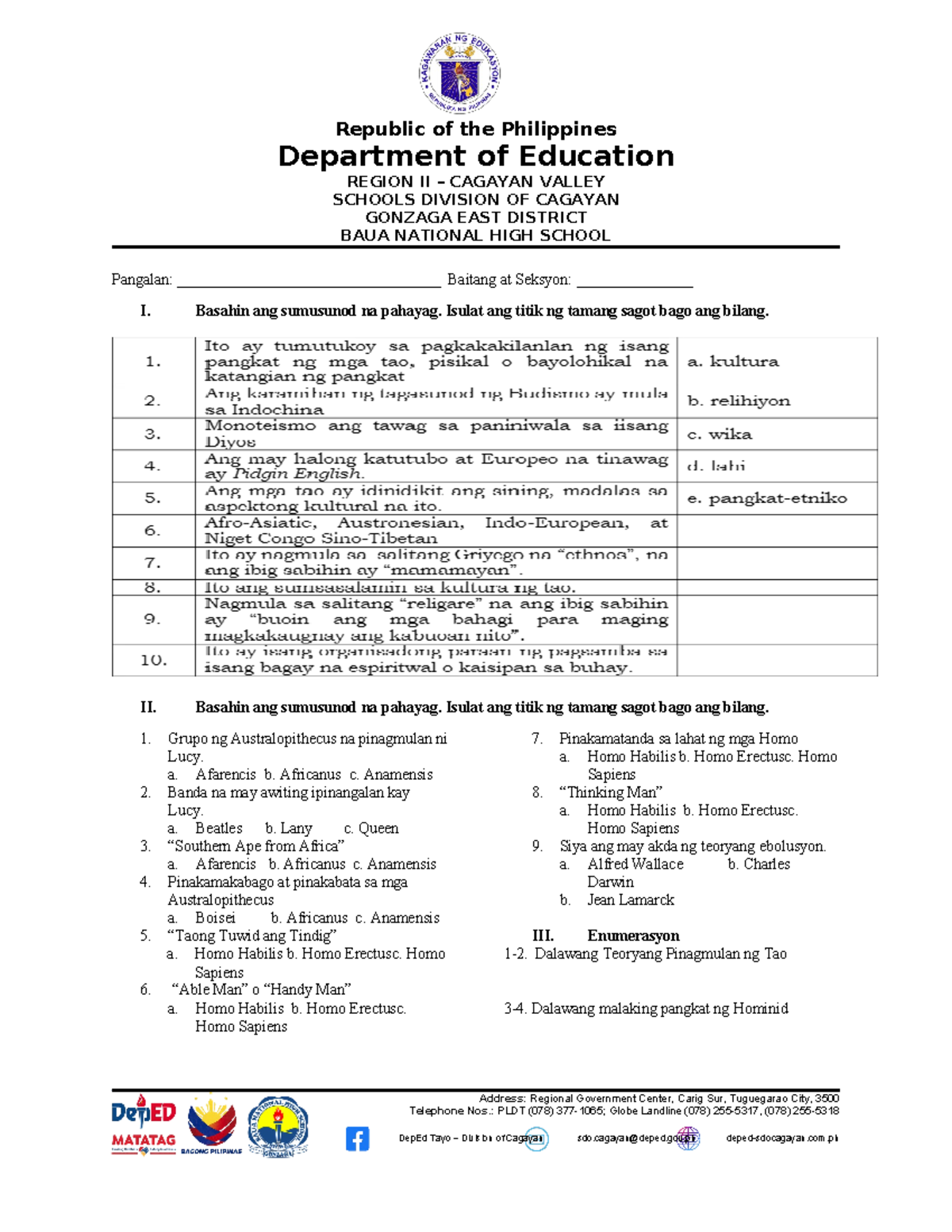 Q1-2nd summative - Republic of the Philippines Department of Education ...