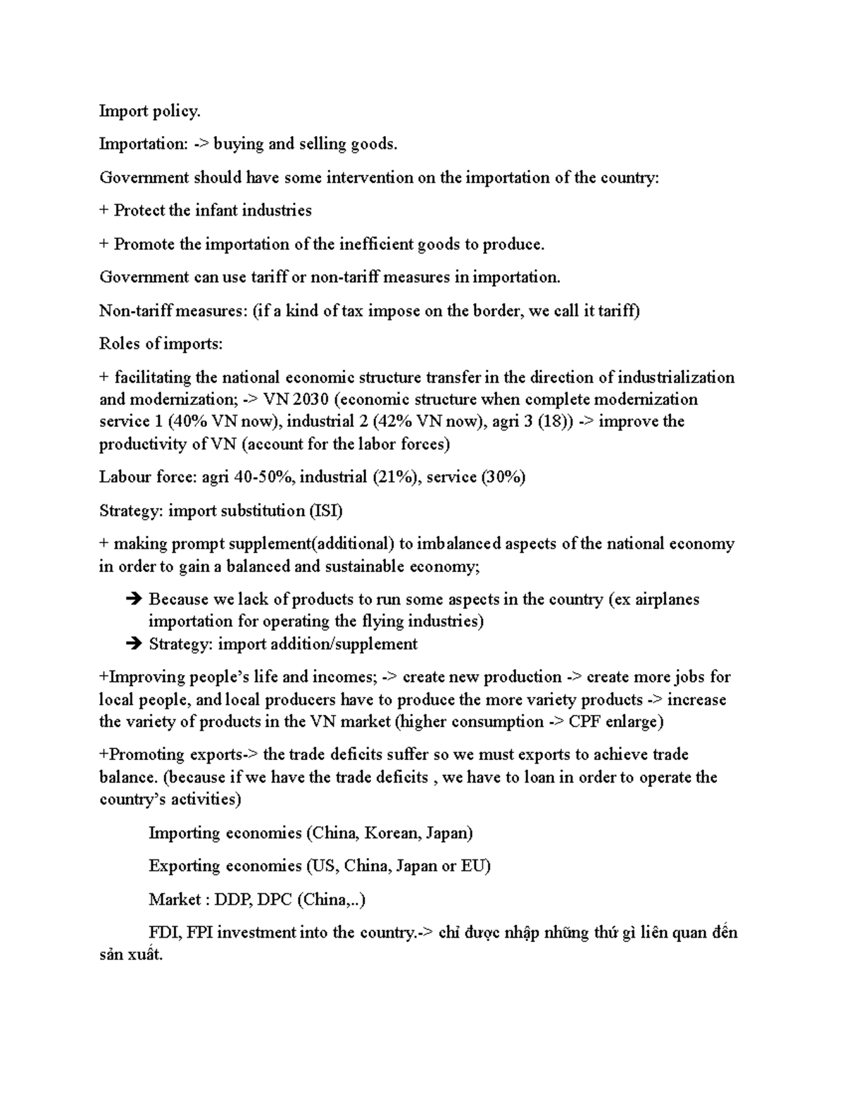 Chap-3 - Note - Import policy. Importation: -> buying and selling goods ...