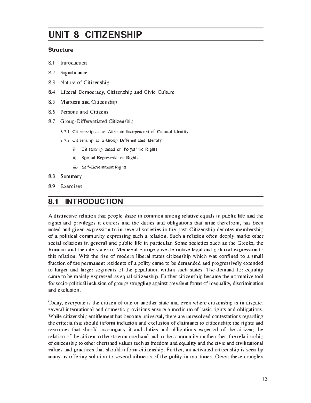Unit-8 - This notes is for fun - UNIT 8 CITIZENSHIP Structure 8 ...