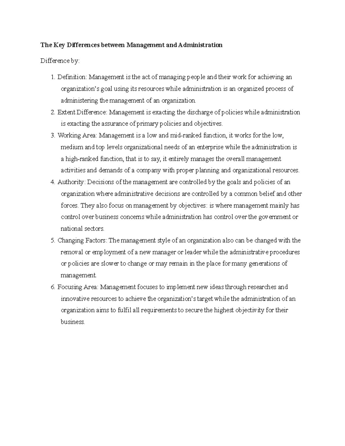 The Key Differences between Management and Administration - Definition ...