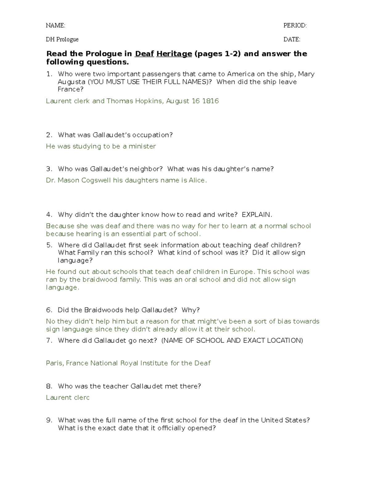 New Deaf Heritage Prologue Worksheet turn in - NAME: PERIOD: DH ...