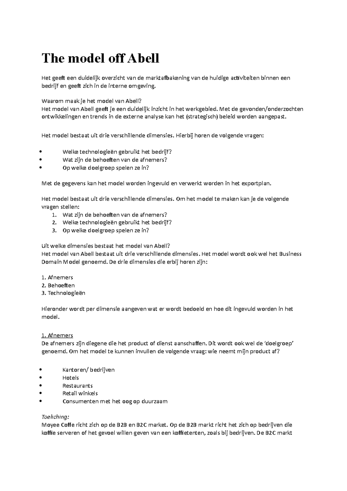 Opdracht 4 mei - invul model Abell - The model off Abell Het geeft een ...