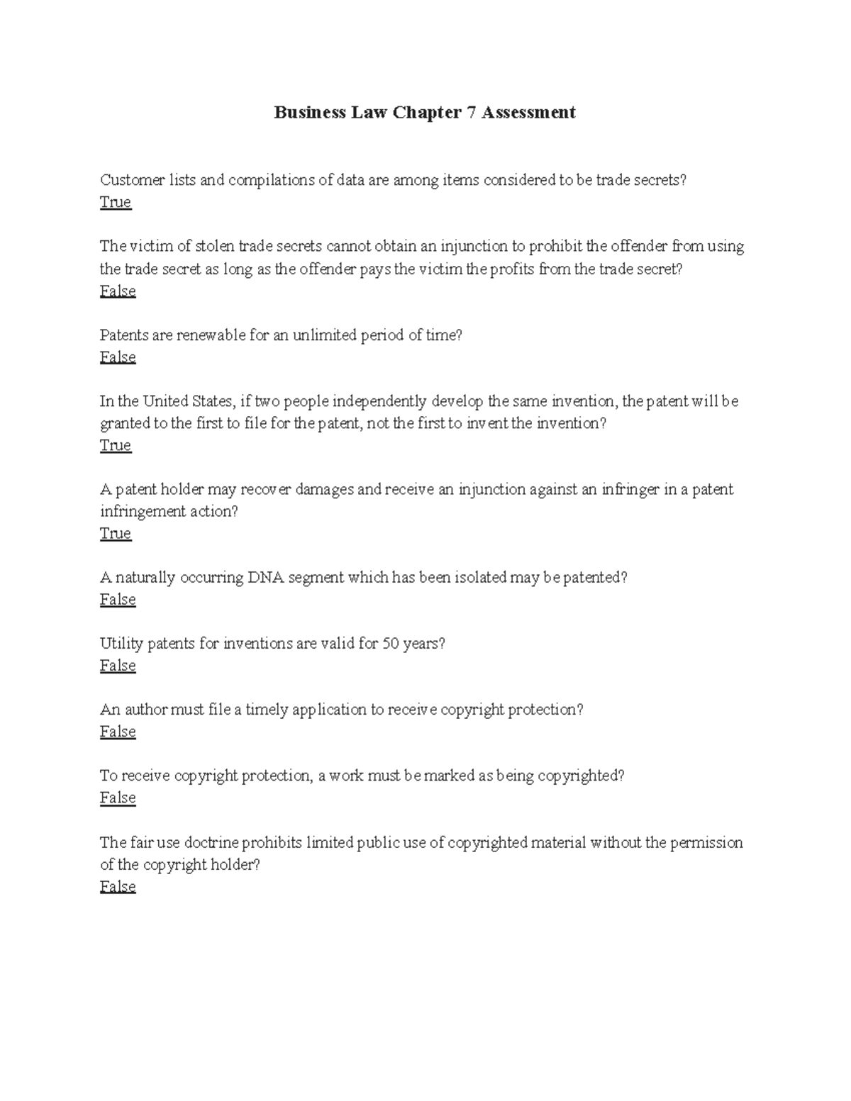 Business Law CHAPTER 7 - Business Law Chapter 7 Assessment Customer ...