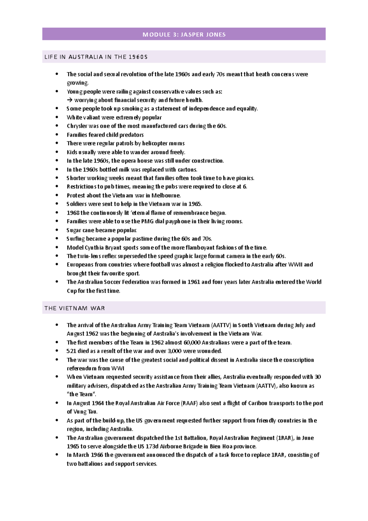 Class notes - LIFE IN AUSTRALIA IN THE 1960S The social and sexual ...