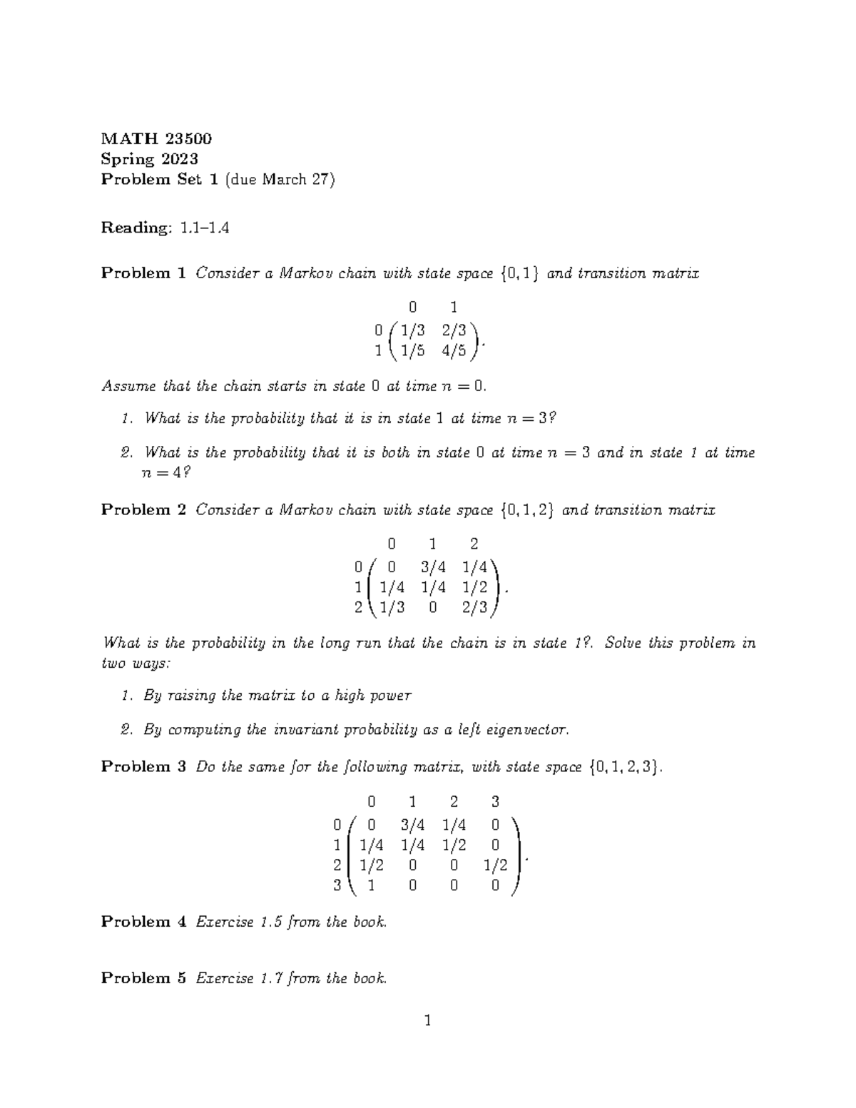 235exer1-5 - homework assignment - MATH 23500 Spring 2023 Problem Set 1 ...