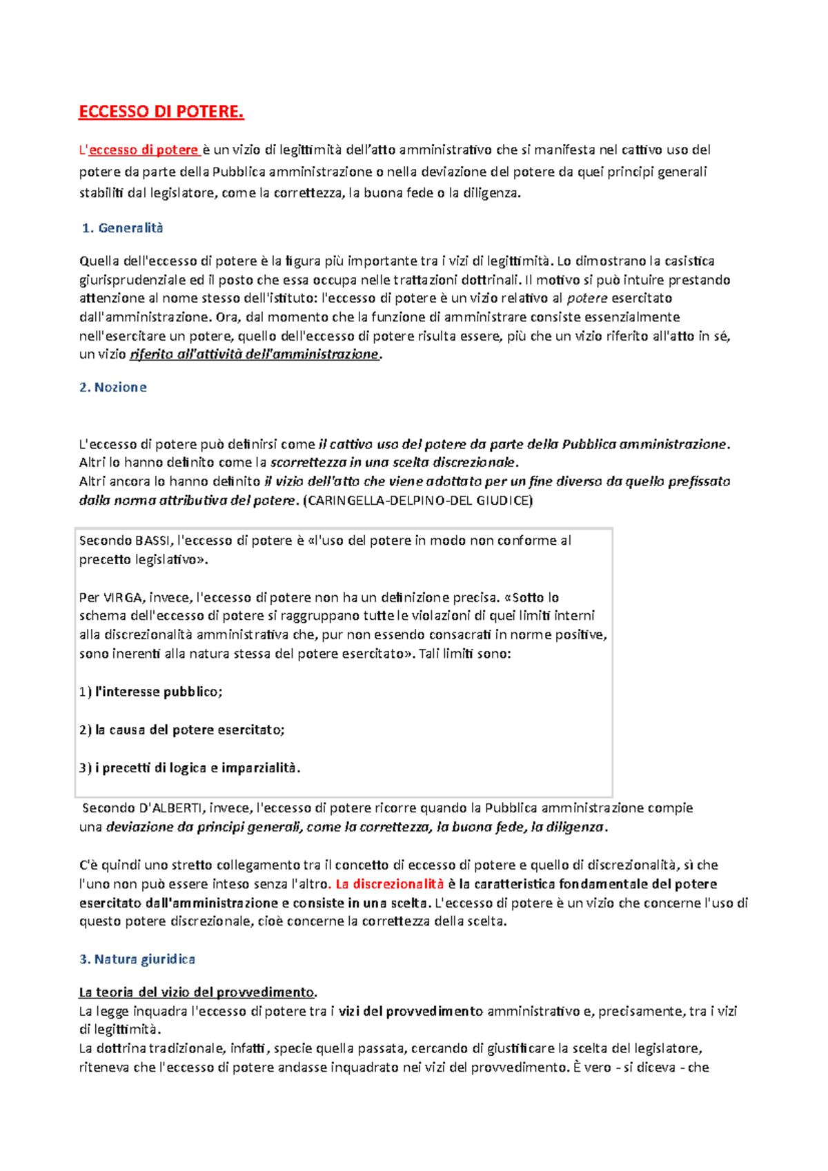 Eccesso DI Potere - buono - ECCESSO DI POTERE. L'eccesso di potere è un vizio di legittimità ...