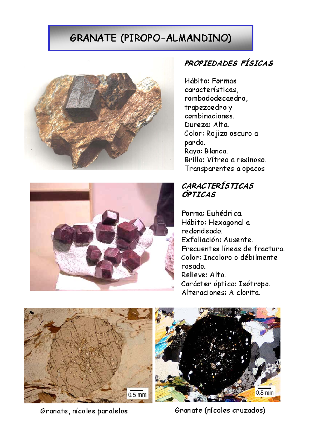 Nesosilicatos - GRANATE (PIROPO-ALMANDINO) - PROPIEDADES FÍSICAS Hábito ...