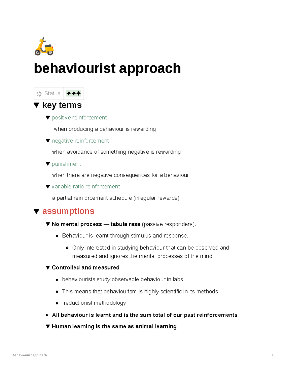 Behaviourist approach notes AQA Alevel - 🛵 behaviourist approach Status ...