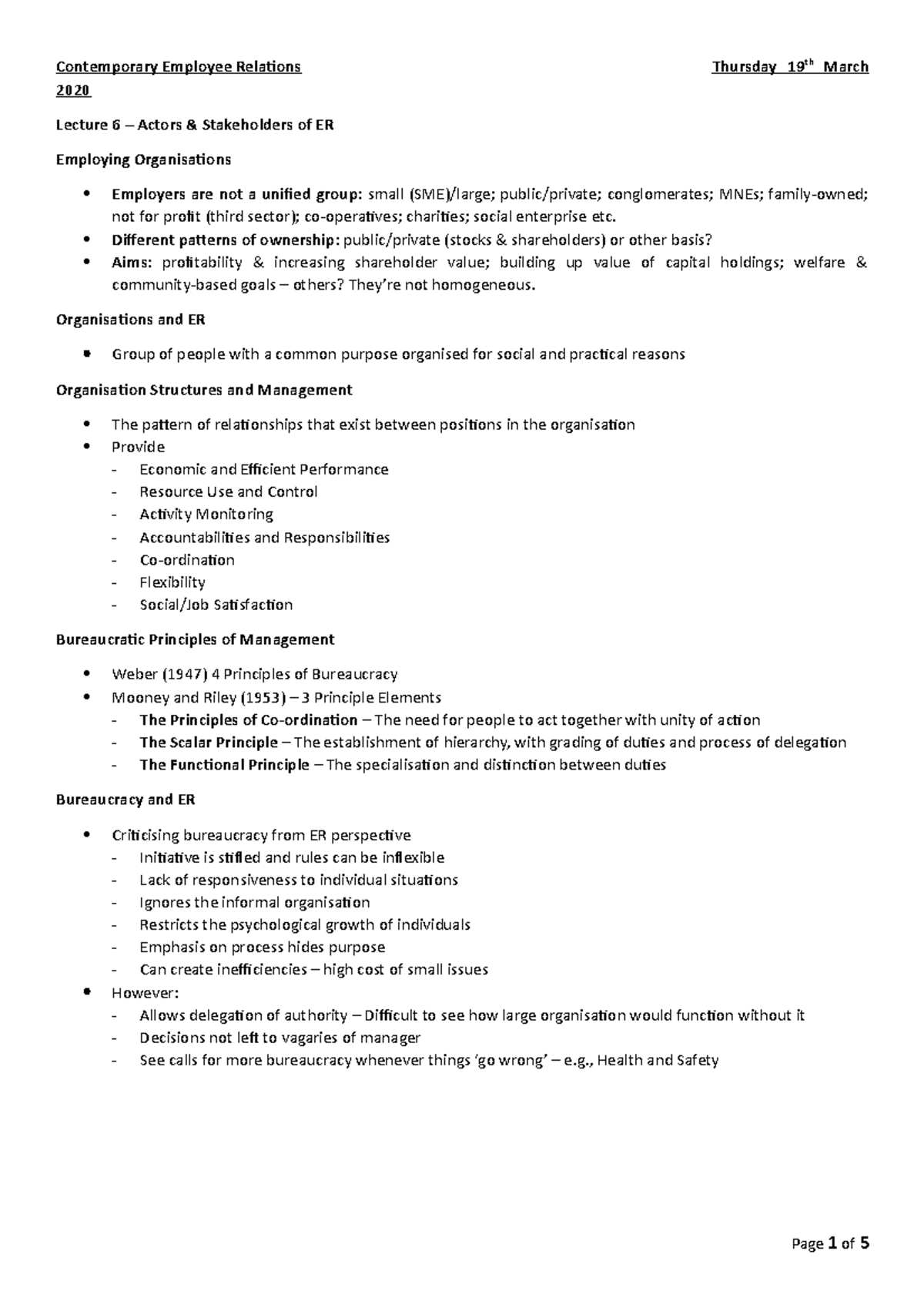 Contemporary Employment Relations Lecture 6 Notes - Contemporary ...