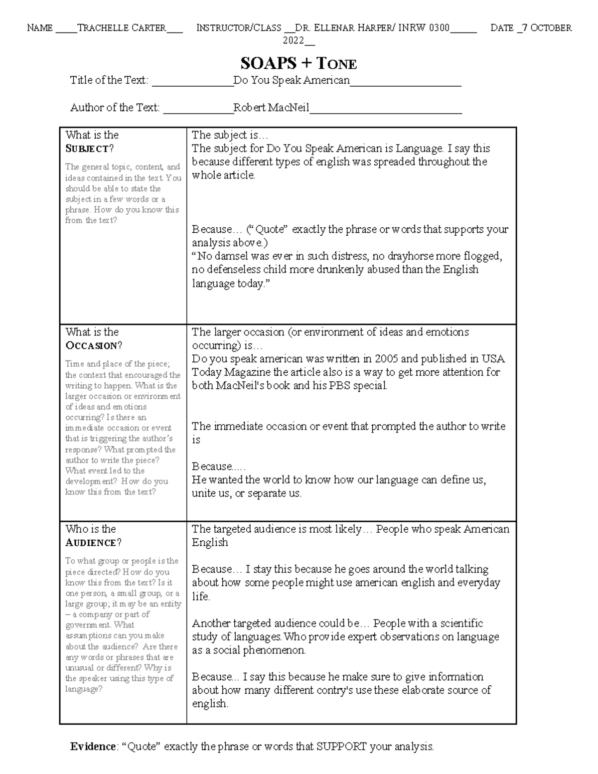 Harper E Lecture Series Rhetorical Analysis Assignment Sheet - NAME ...