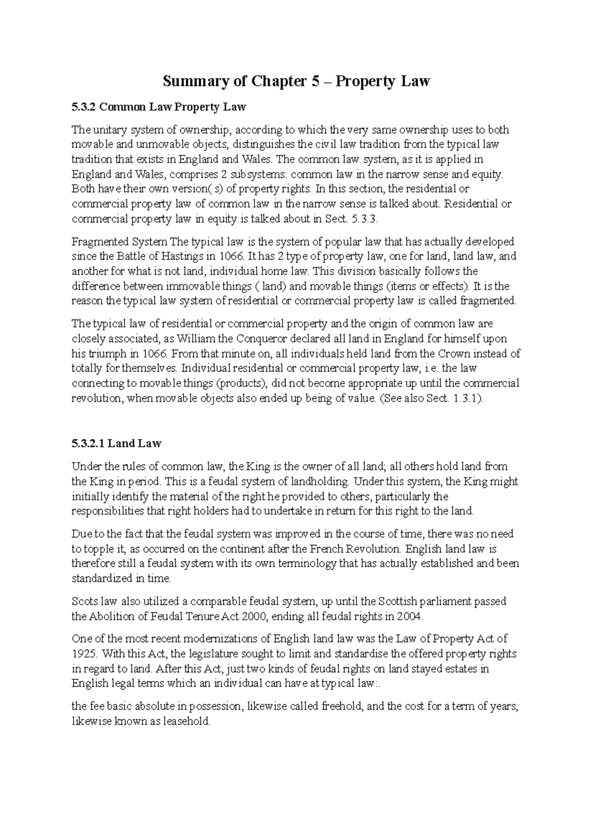 Summary of Chapter 5 – Property Law - Summary of Chapter 5 – Property ...