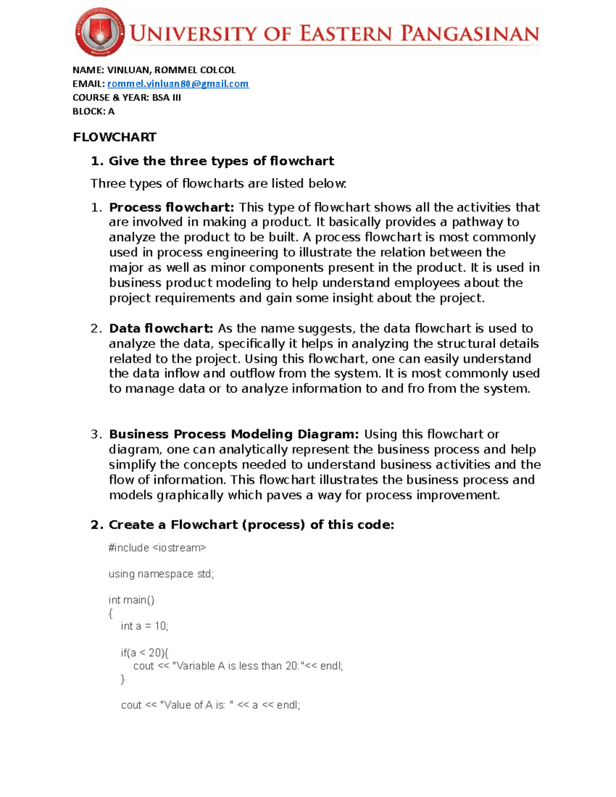 Flowchart - sdfdffrg - EMAIL: rommel@gmail COURSE & YEAR: BSA III BLOCK ...